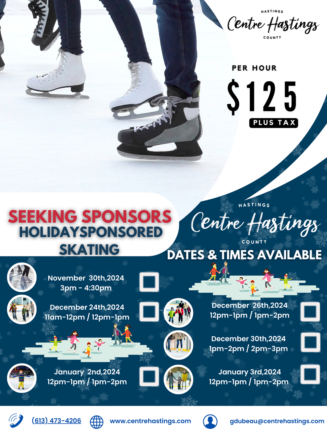 Seeking Holiday Skating Sponsors 2024 - Municipality of Centre Hastings